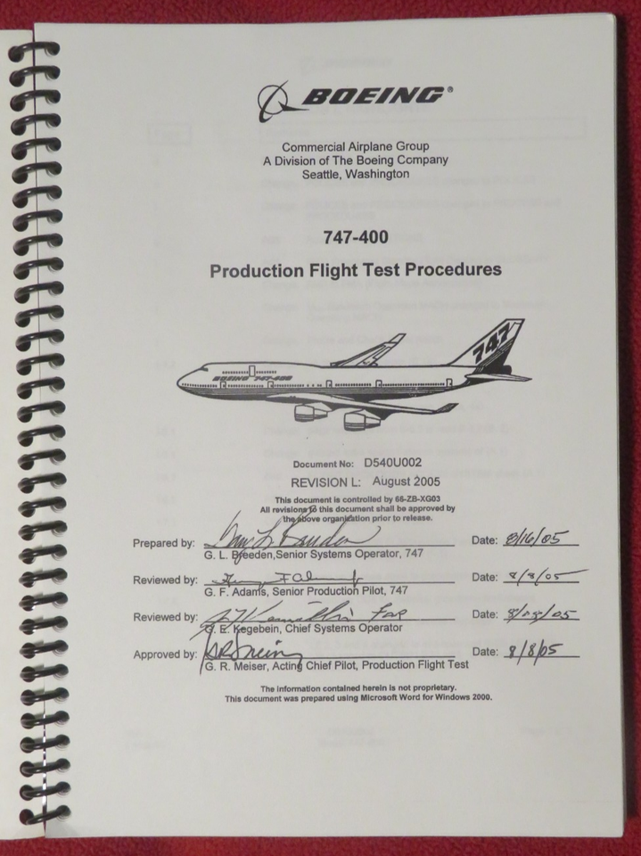 Boeing 747-400 Flight Test Procedures Manual Rev L August 2005 | eBay
