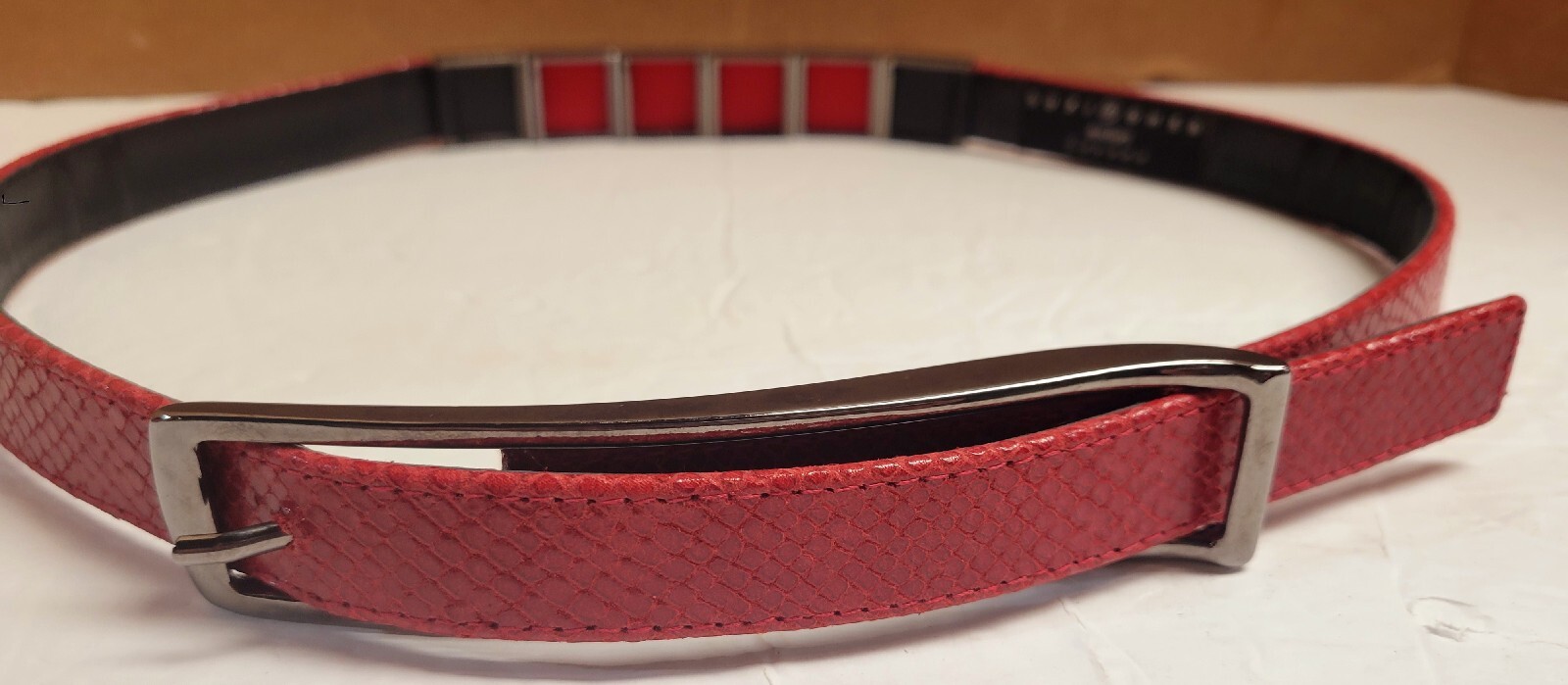 Suzi Roher 80s Style Red Faux Snake Skin Belt Medium - Gem