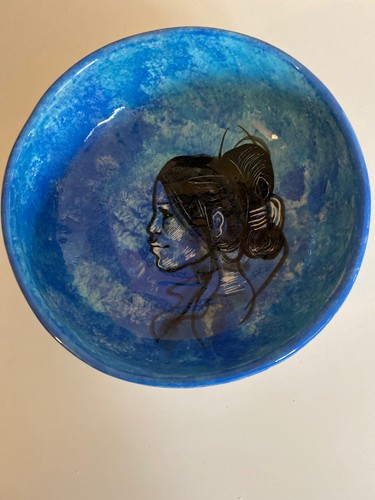 Vintage Blue Rena Paradis de Santa Fe Navajo Girl Hand Painted Signed ...