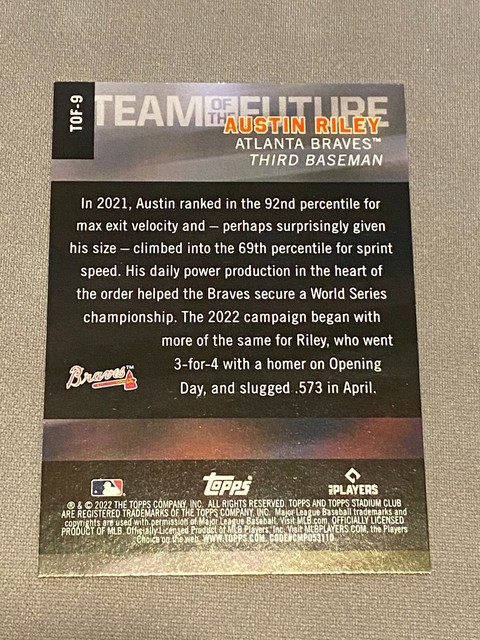 2022 Topps Stadium Club - Team of the Future #TOF-9 Austin Riley for ...