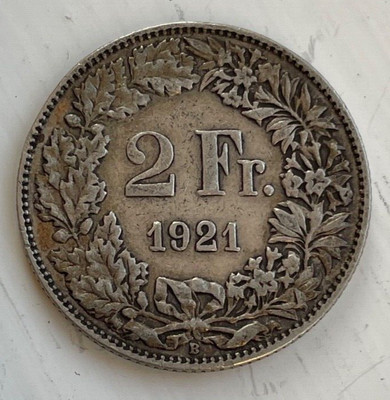 SWITZERLAND 1921 .835 SILVER HELVETIA 2 FRANCS COIN | eBay