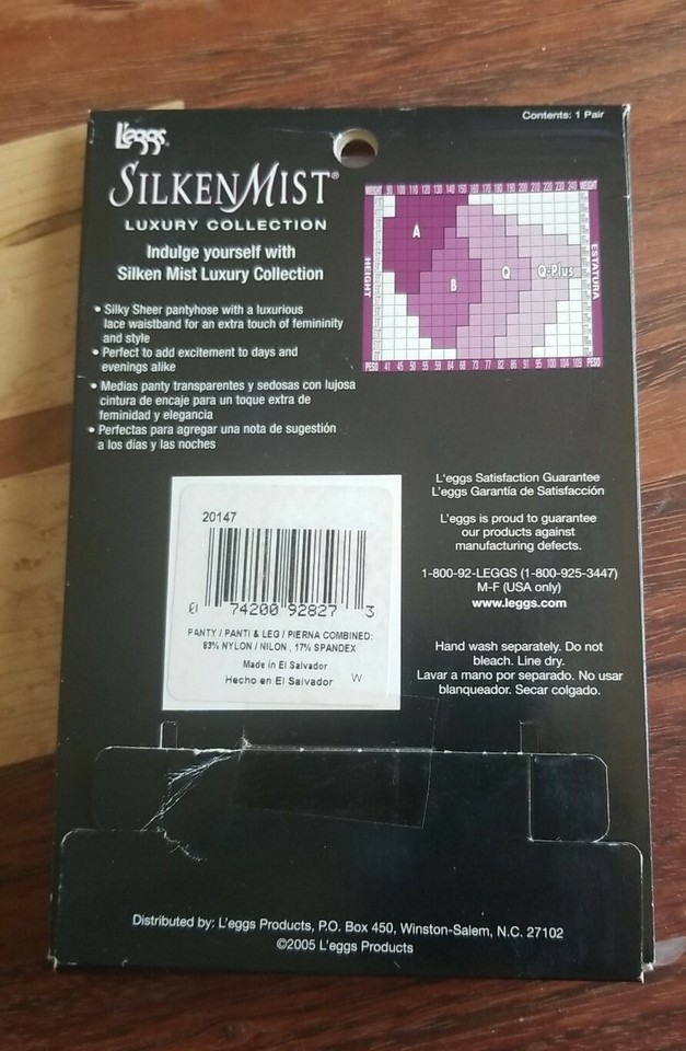 L'eggs Silken Mist Luxury Collection Lace Waistband Black Mist Size A ...