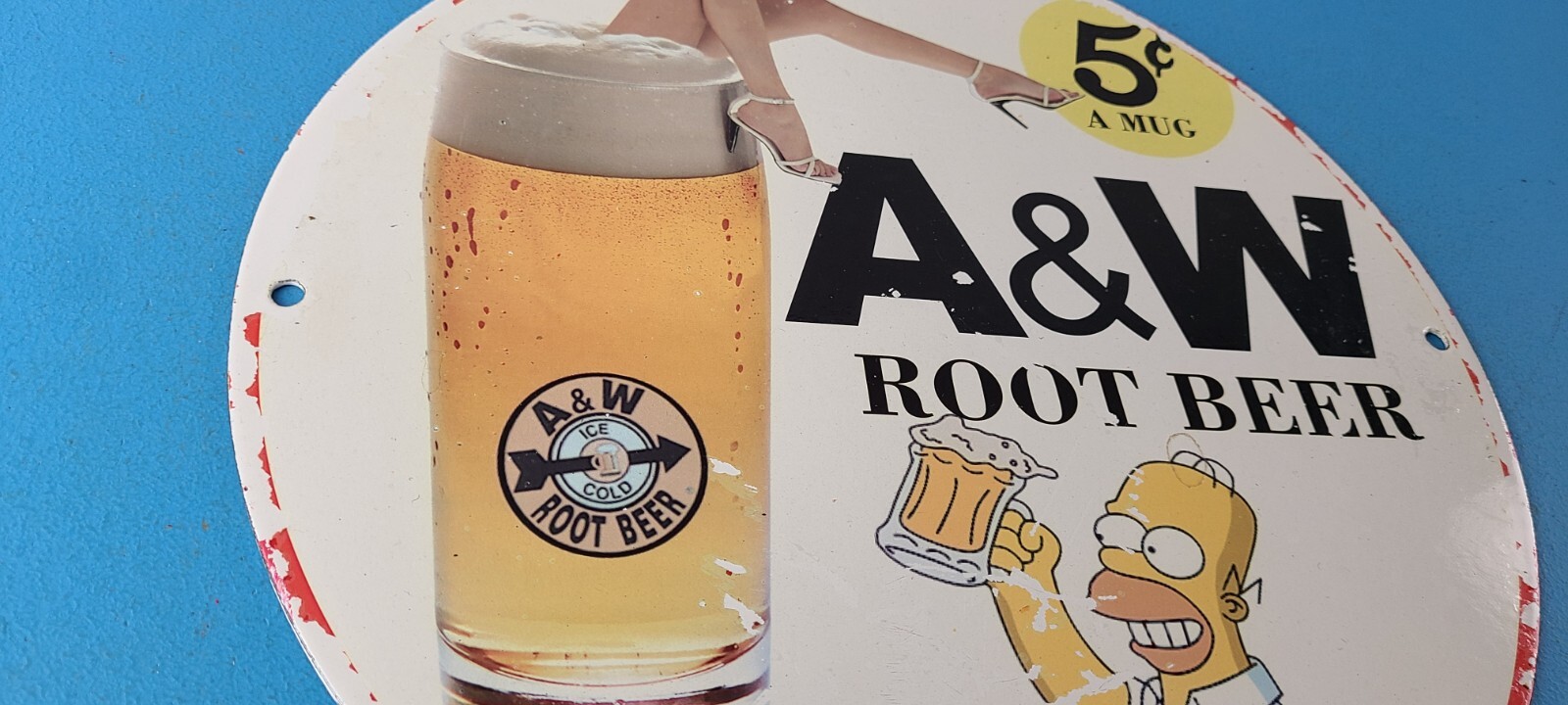 Vintage Root Beer Sign - A&W Beverage Homer Simpson Porcelain Gas Pump ...