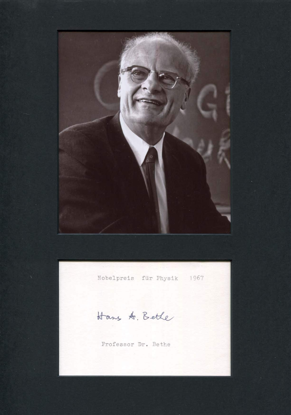 NOBEL PRIZE IN PHYSICS 1967 Hans Albrecht Bethe autograph, signed card ...