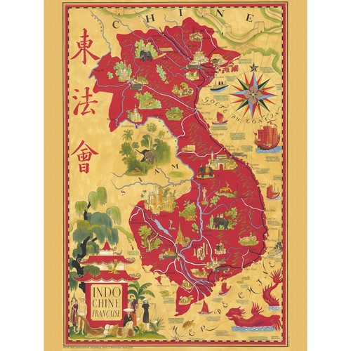 Map Boucher 1945 Indochina Pictorial Huge Wall Art Poster Print | eBay