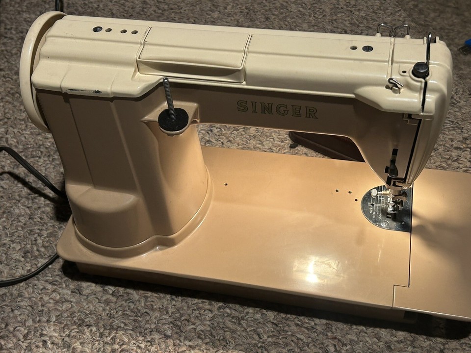 Vintage Singer Sewing Machine 301A Portable Tan w Pedal Retro Book ...