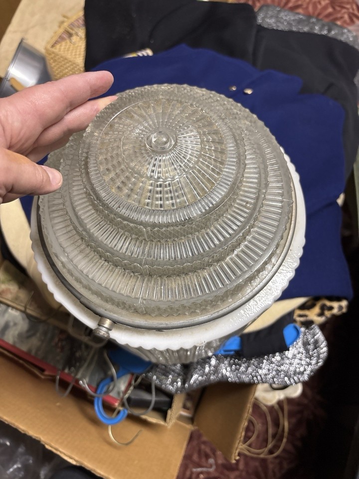 Antique Art Deco Skyscraper Milk Glass Clear Dome Ceiling Light Shade ...