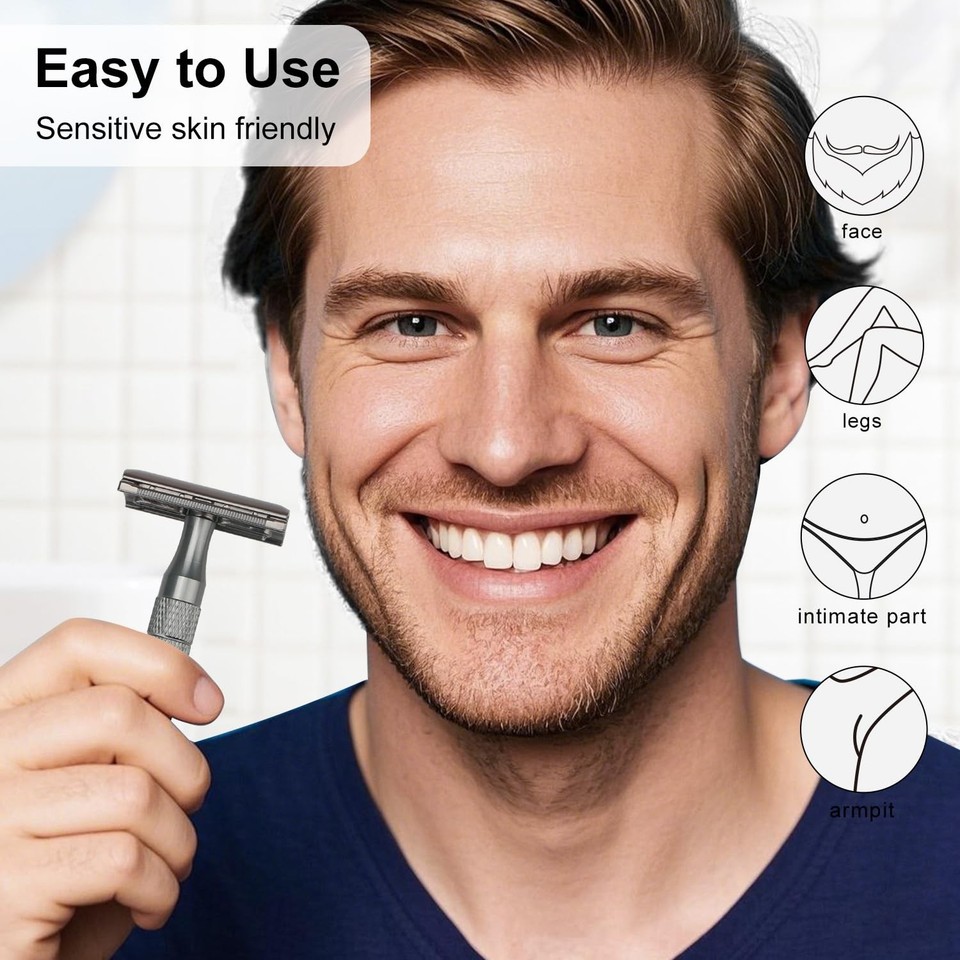 Gun Black Safety Razor, Single Blade Razors for Men, with 10 Platinum ...