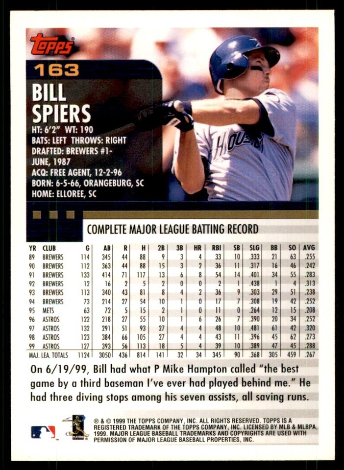 2000 Topps Bill Spiers Baseball Card #163 | eBay