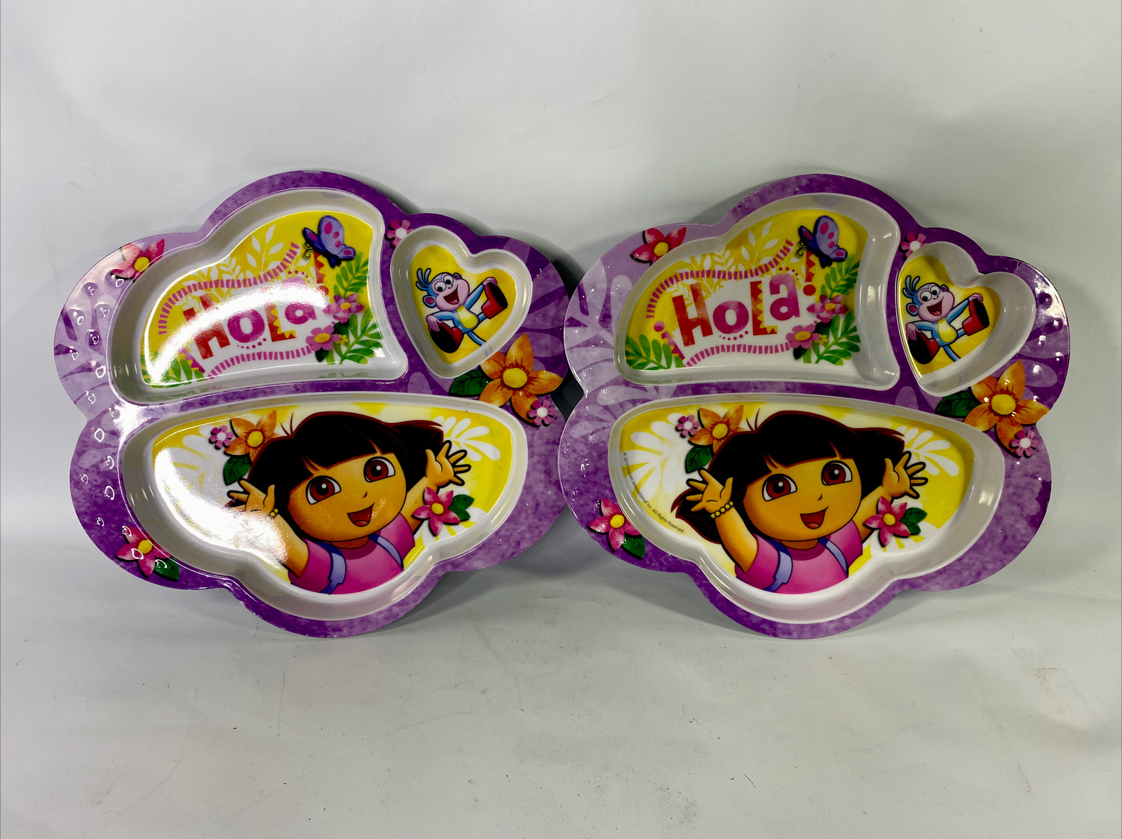 2 plastic plate Hola Dora the Explorer 8.5" tall 9.25" wide figural ...