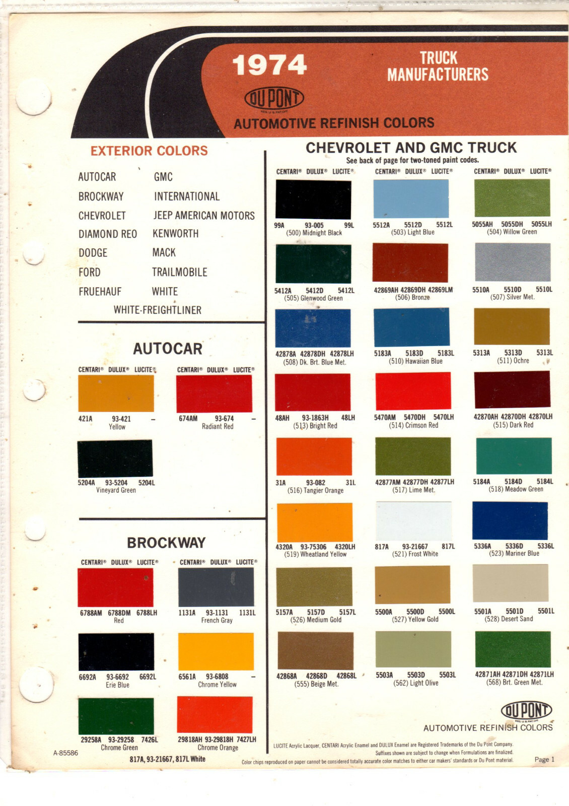 1974 CHEVROLET BLAZER & GMC JIMMY TRUCKS 74 PAINT CHIPS DUPONT 24PC 1 ...