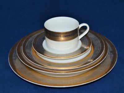New WALLACE Porcelain Silver & Gold Basketweave Border AEGEAN 5 Pc ...