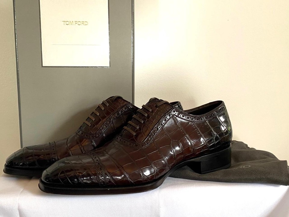 TOM FORD Mens Brown Alligator Polished Brogues Lace Up Shoes Box ...