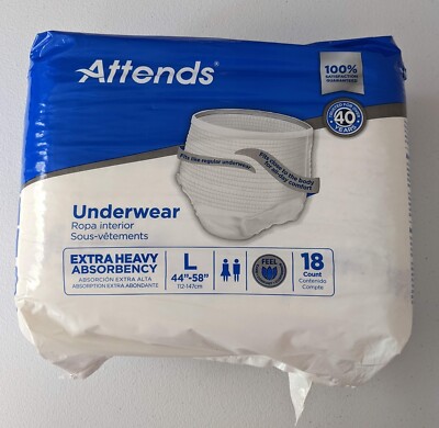 ATTENDS Adult Pull Up Incontinence Underwear Unisex Large 44"-58" 18 ...