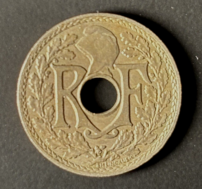 1922 France French 5 Centimes Coin; Copper-nickel; Almost Uncirculated ...