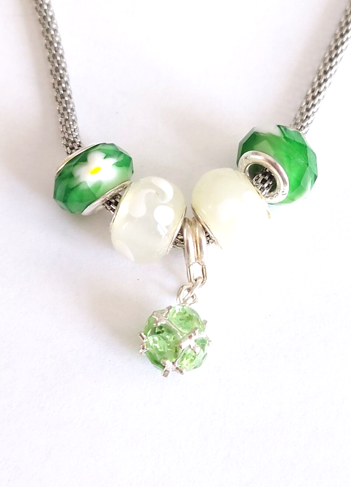 SET OF 5 PRETTY EUROPEAN CHARM BEADS GREEN, WHITE, GREEN CRYSTAL DANGLE ...