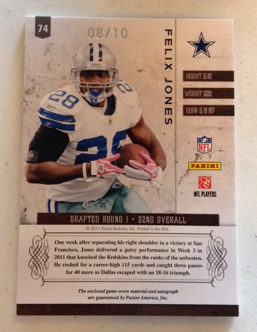 FELIX JONES 2011 PLATES & PATCHES AUTOGRAPH Felix Jones 8/10 Ssp AUTO ...