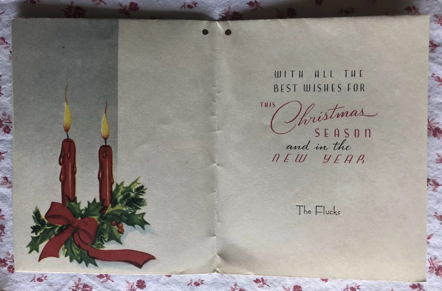 Vintage Mid Century Christmas Greeting Card Embossed Wreath, Ribbon ...