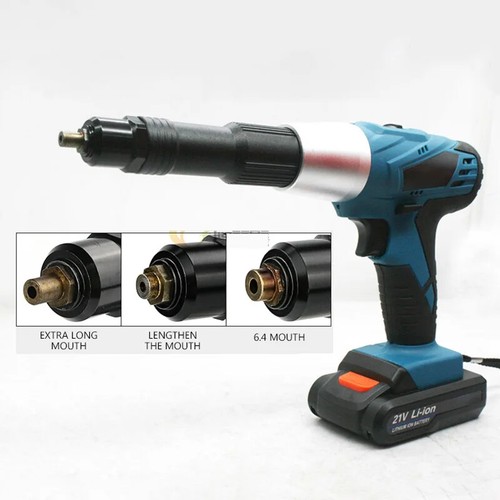 Electric Rivet Gun 21V Rechargeable Tool with 2.4/3.2/4.8mm Rivet Head ...
