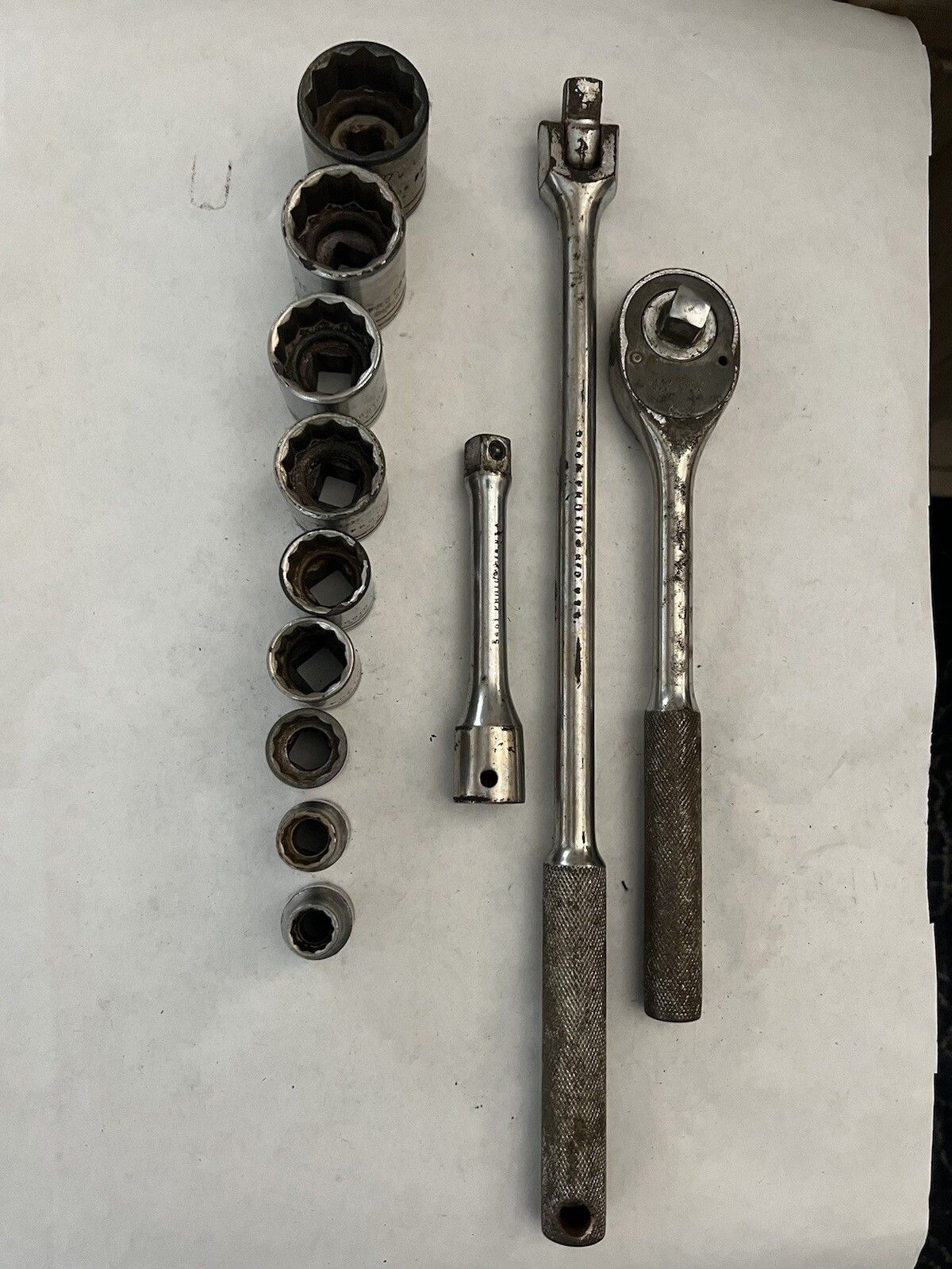 Vtg 12 Piece Proto Socket Set SAE 1/2” Drive 12 Point Ratchet Breaker ...