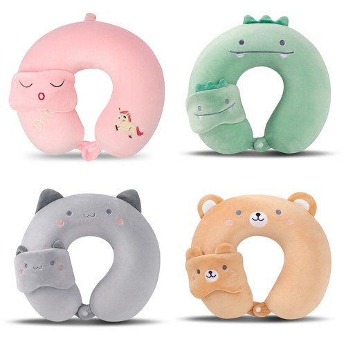 Adults Kids Cute Animal U-shaped Travel with Eye Mask Memory Neck ...