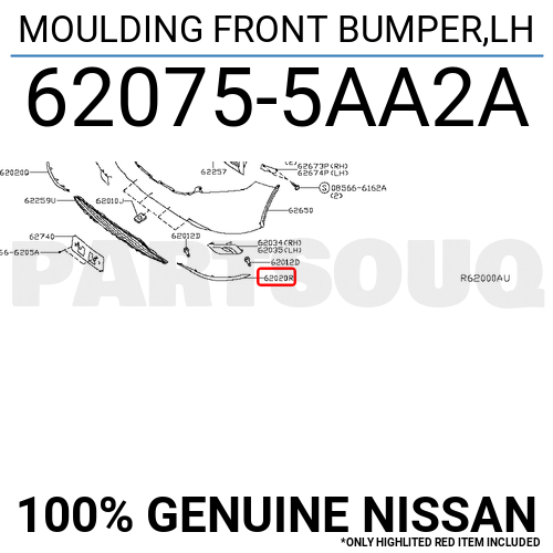 620755AA2A Genuine Nissan MOULDING FRONT BUMPER,LH 62075-5AA2A | eBay