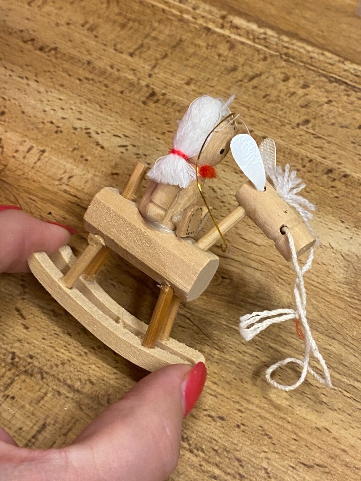 Vintage Wood Girl on Rocking Horse Christmas Ornament 3" | eBay