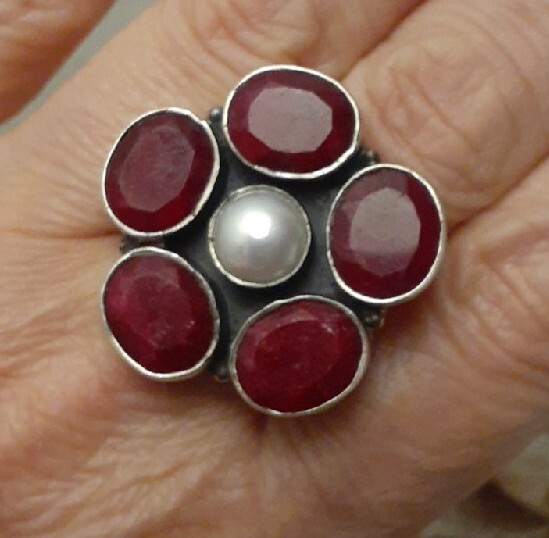 Vintage Designer Fine Sterling Silver Raw Ruby Pearl … - Gem