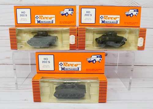 3 x Herpa Roco Minitanks 202S, M4A3 Sherman Battle Tank, 75mm Gun, 1/87 ...