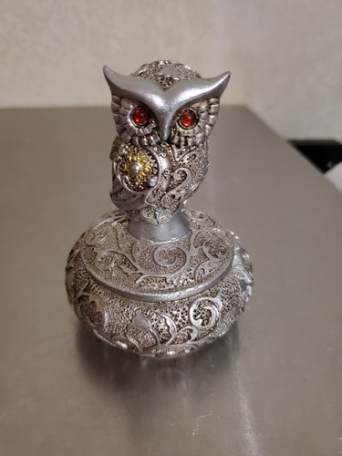 Silver Colored Owl With Red Gemstone Eyes Ornate Trinket Box | eBay