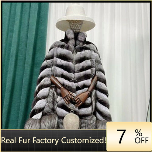 Luxury Women's Real Rex Rabbit Fur Cape With Silver Fox Chinchilla ...