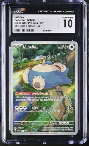 POKEMON 151 CGC 10 GEM MINT SNORLAX ILLUSTRATION RARE #051 ETB BLACK ...