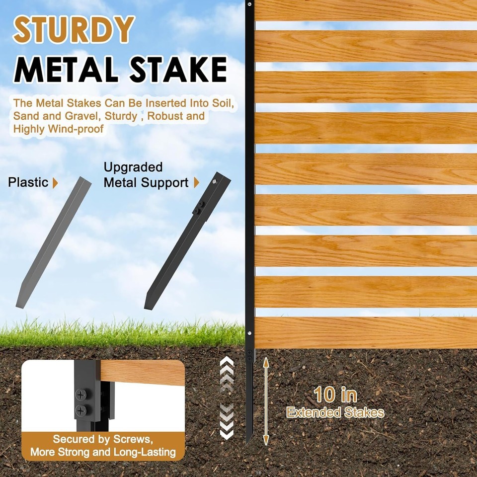 NAIZEA 48" W x 48" H Privacy Screens Fence Panels with Metal Stake 2 ...