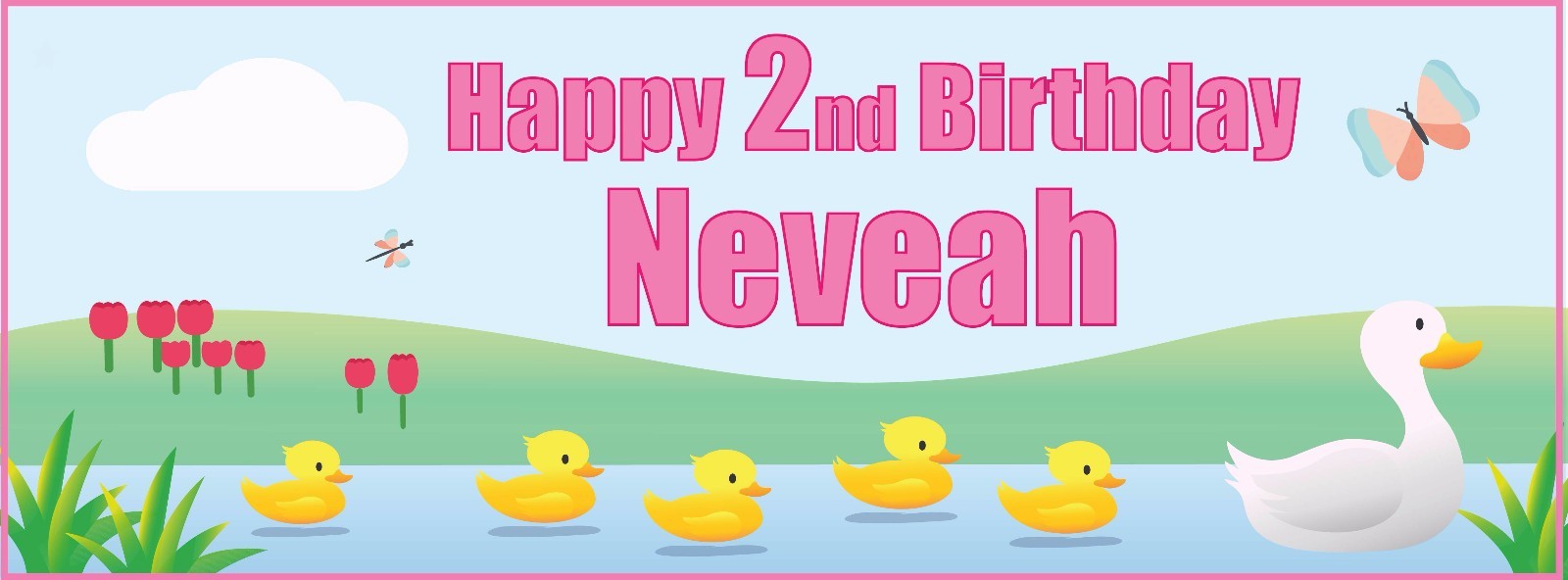 2 PERSONALISED 800mm x 297mm FIVE LITTLE DUCKS BIRTHDAY BANNERS ...