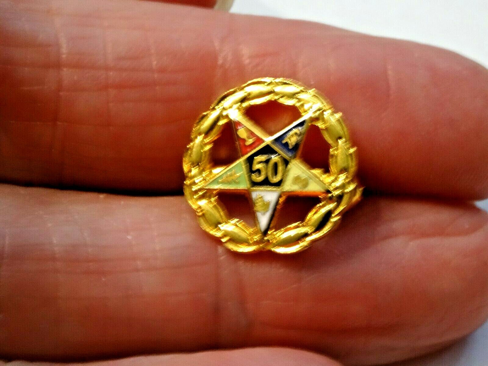 EASTERN STAR ~ VINTAGE EASTERN STAR OES 50 YEAR ENAMEL Pin Brooch Gold ...