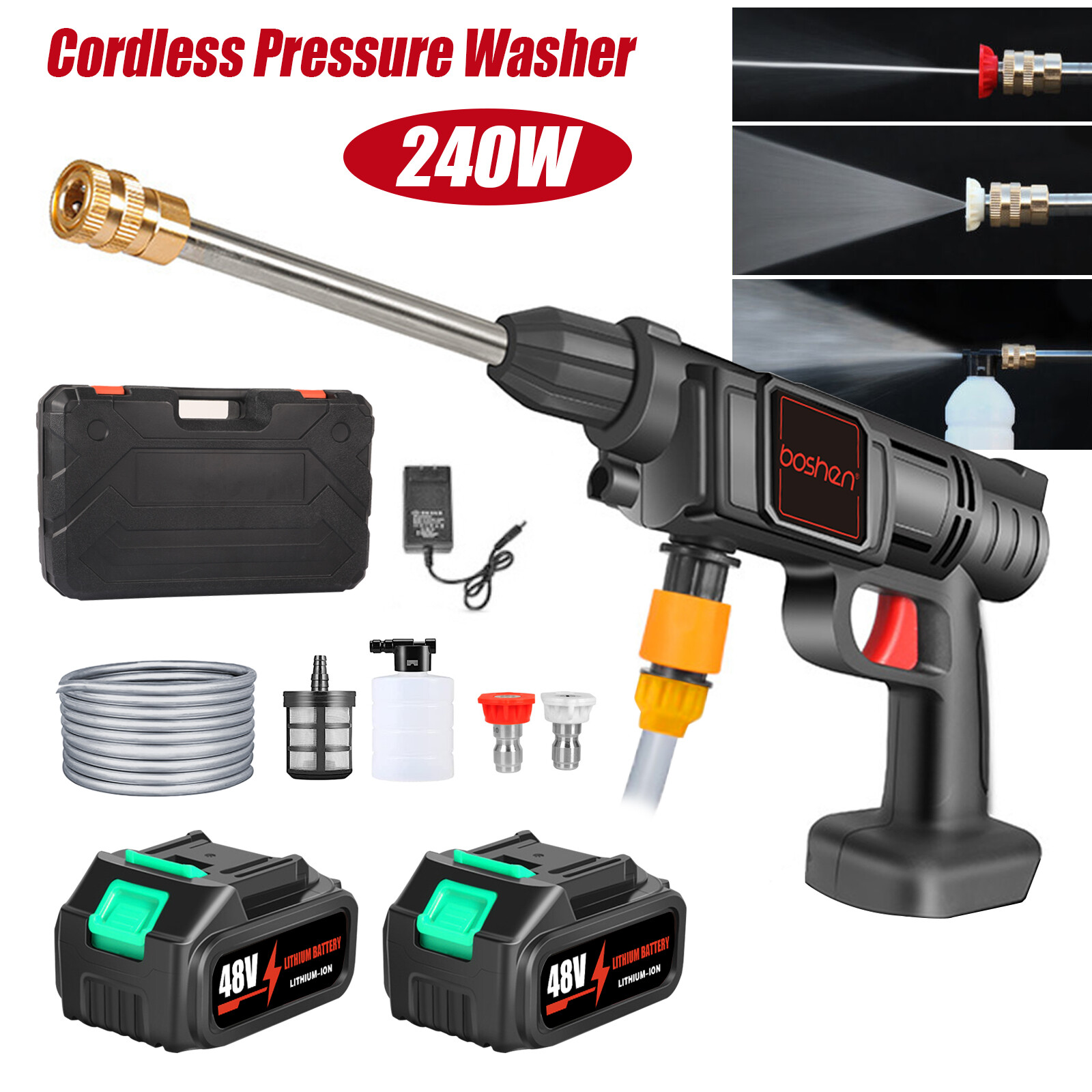 48V MAX Portable Cordless High Pressure Washer Power Cleaner Kit w ...