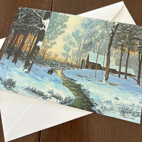 Merry Christmas River & Cabin Snow Scene Blessing & Wishes Folded ...