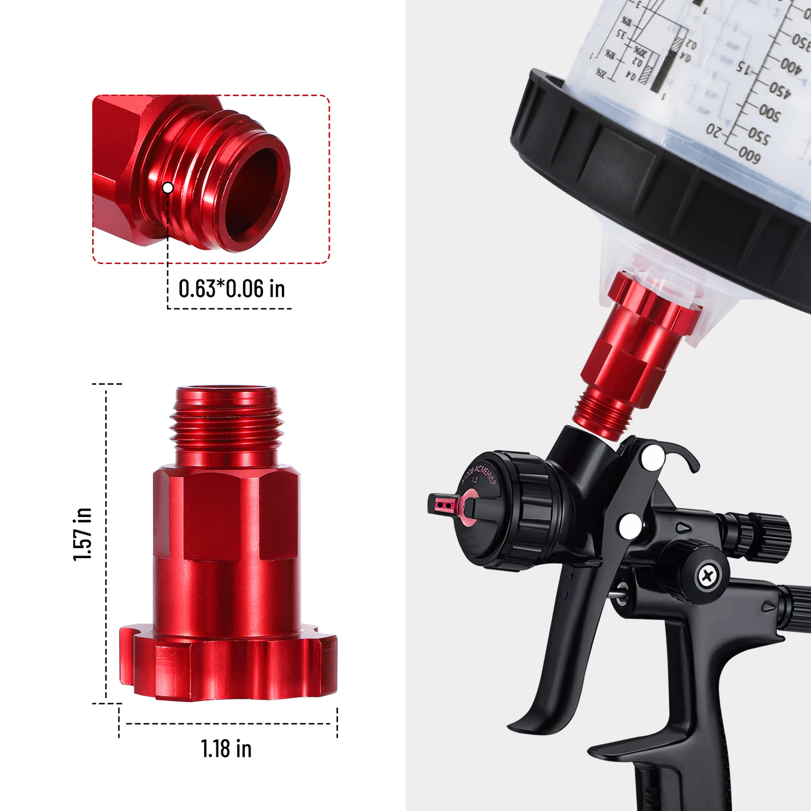 MPS-844 Spray Gun Cup Adapter 843 FOR Most Devilbiss, GTI GFG ...