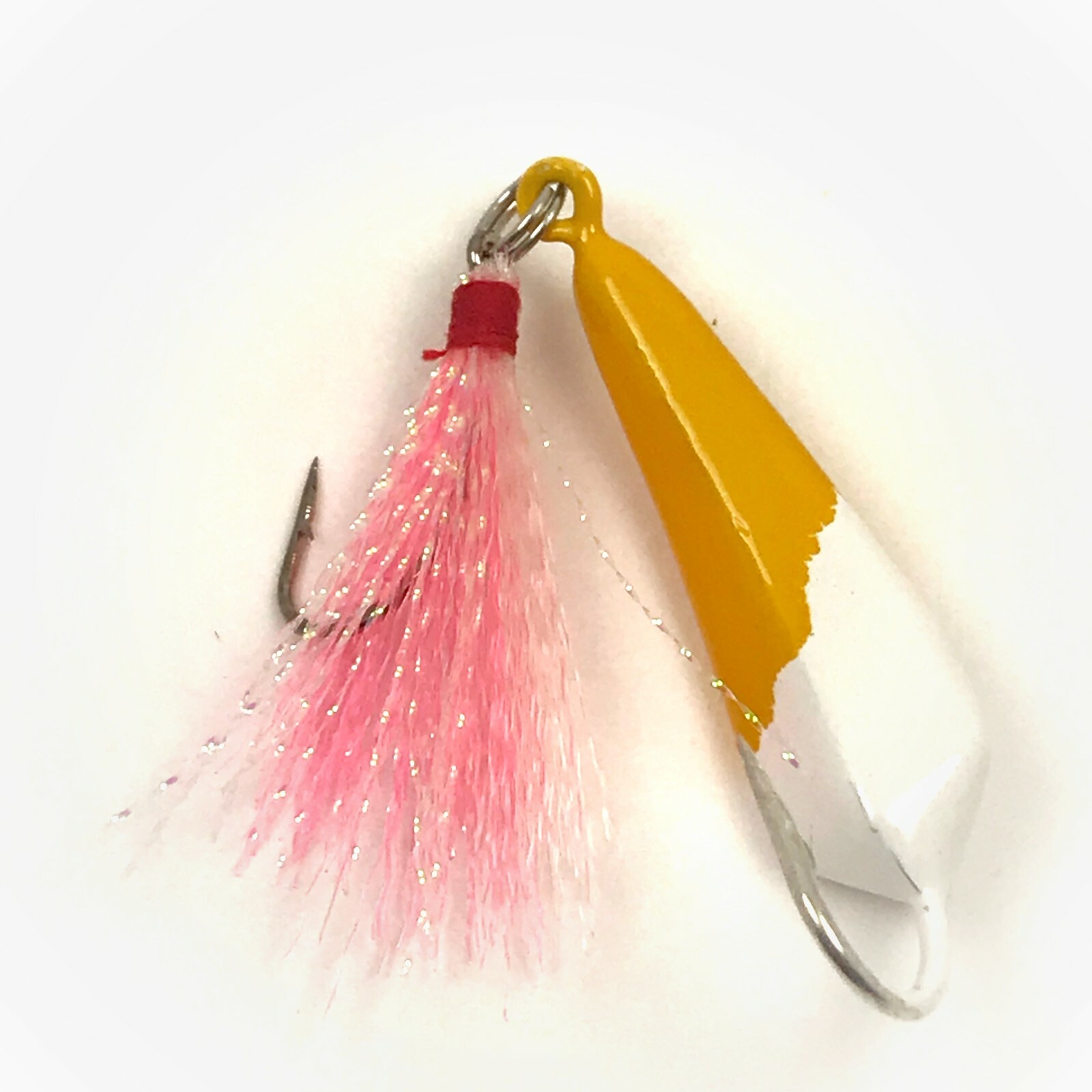 5 Pack Ringed Pompano Goofy Jig yellow/white jigs w/ pink teaser 3/8,1/ ...