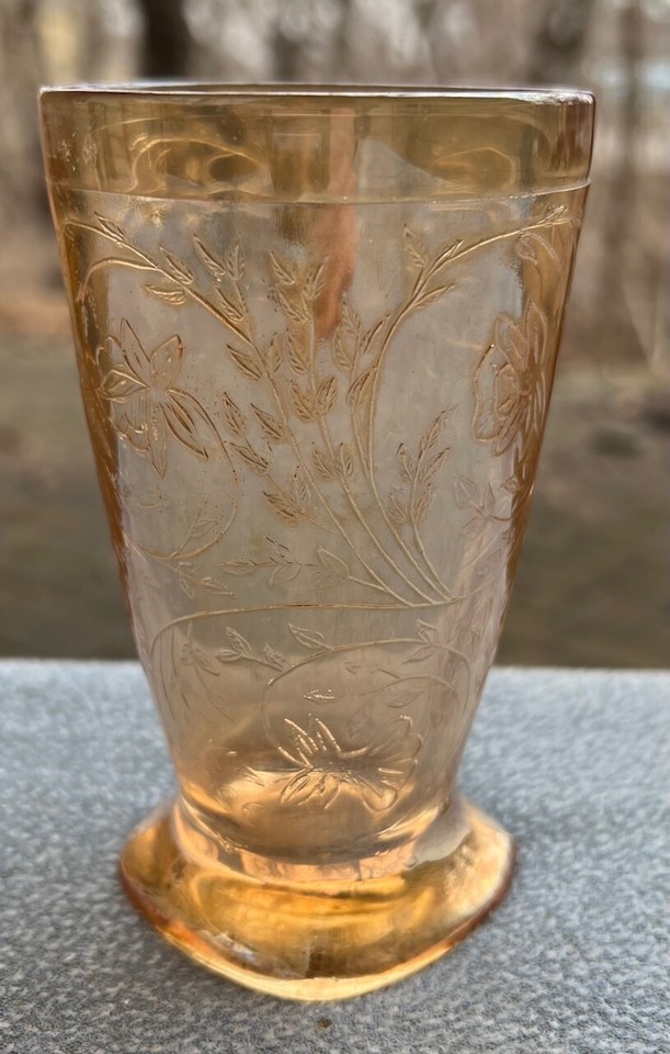 7 Pc Jeannette Glass Iridescent Floragold /Louisa Water Set Pitcher & 6 ...