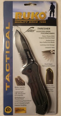 RUKO Shark Thresher Tactical Assisted Open Folding Knife 3-3/8" SS ...