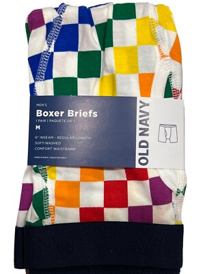 NWT OLD NAVY Boxer Briefs 6" Inseam Sz M White Red Blue Green Checks # ...