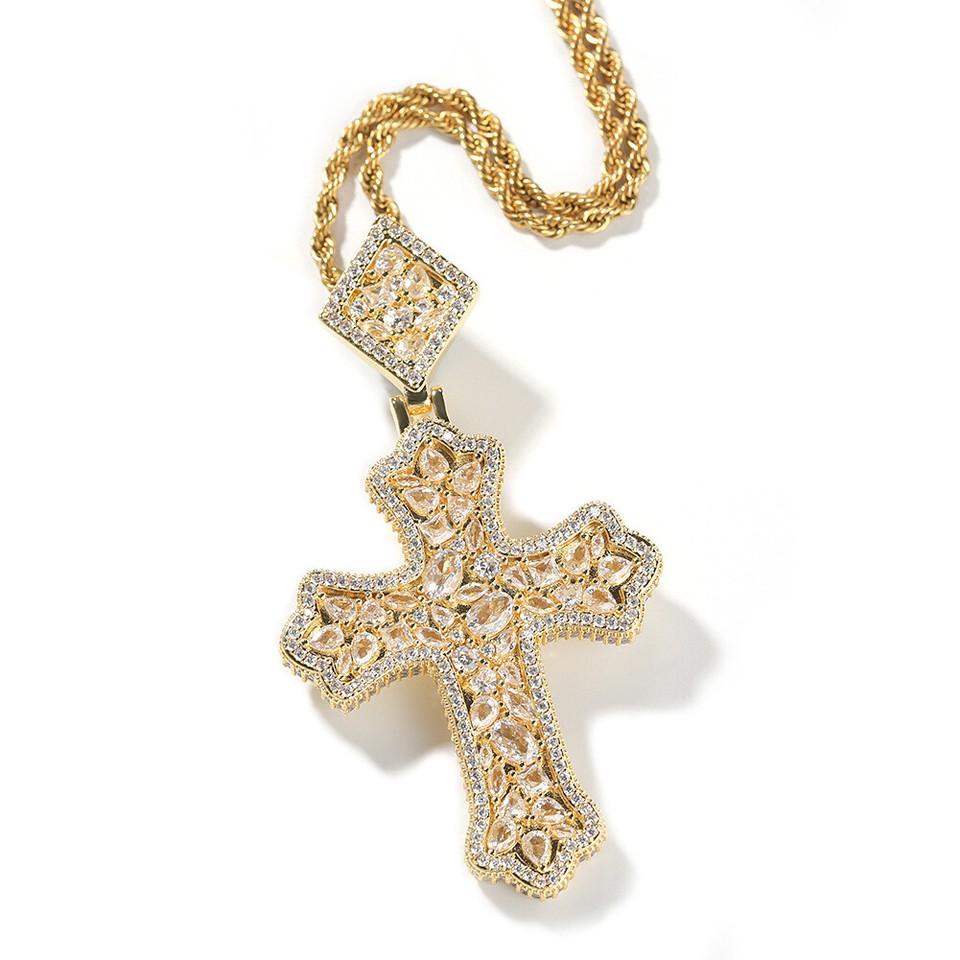 Hip Hop Cross Pendant Necklace Colorful 5A Zircons Women Mens Religious ...