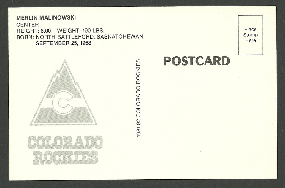 Merlin Malinowski Colorado Rockies Team Issued Hockey Postcard | eBay