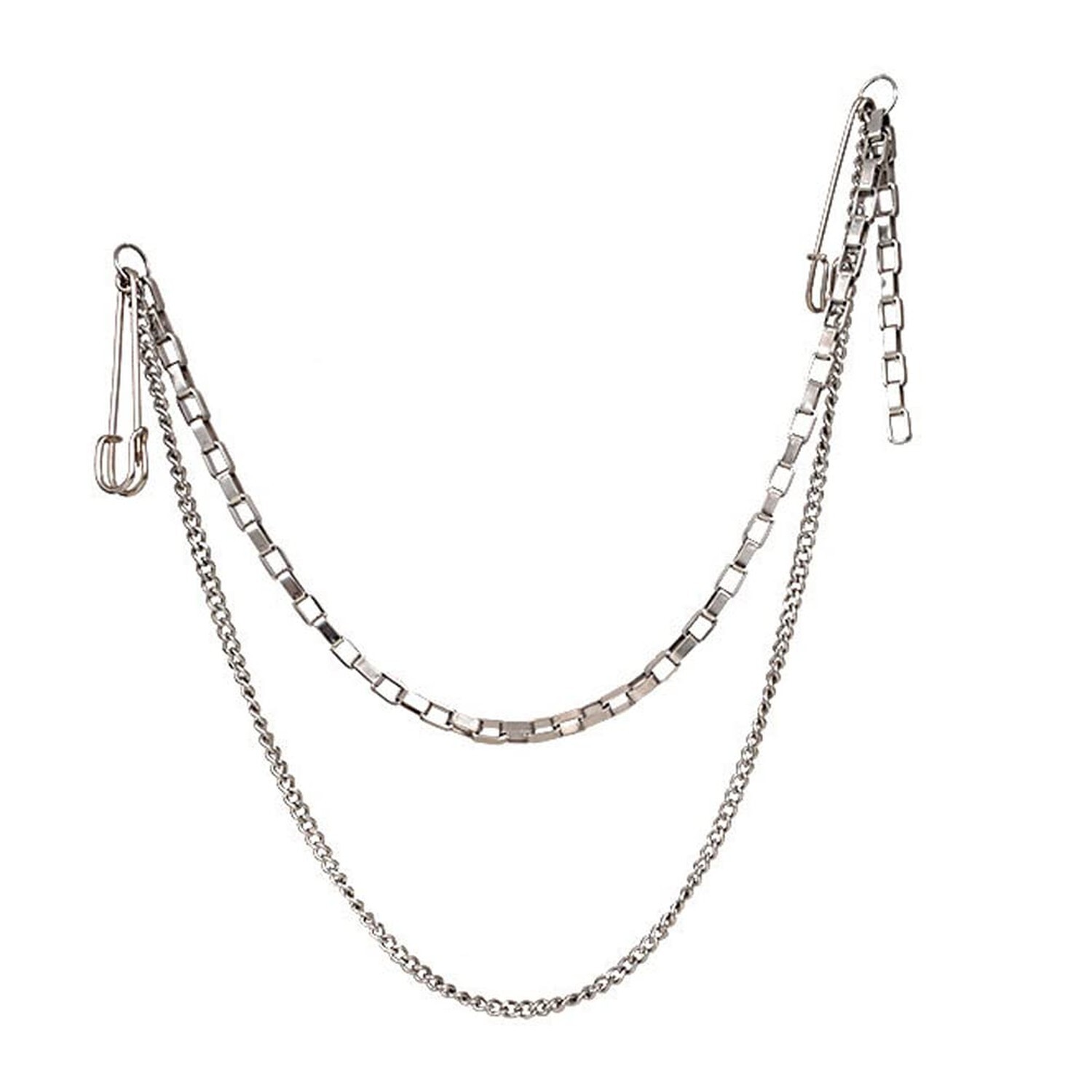 2 Pcs Dual Chain Brooch Pin Punk Hanging Chains Safety Pin Corsage Pin ...