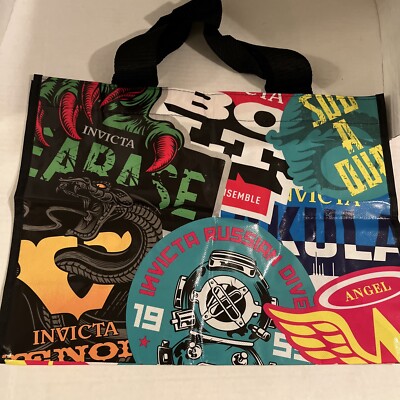 Invicta Watch 17.5" Yellow/Black And Green Reusable Logo Large Tote Bag ...