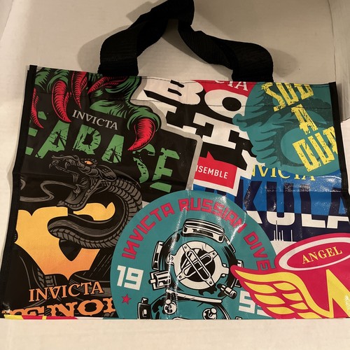 Invicta Watch 17.5" Yellow/Black And Green Reusable Logo Large Tote Bag ...