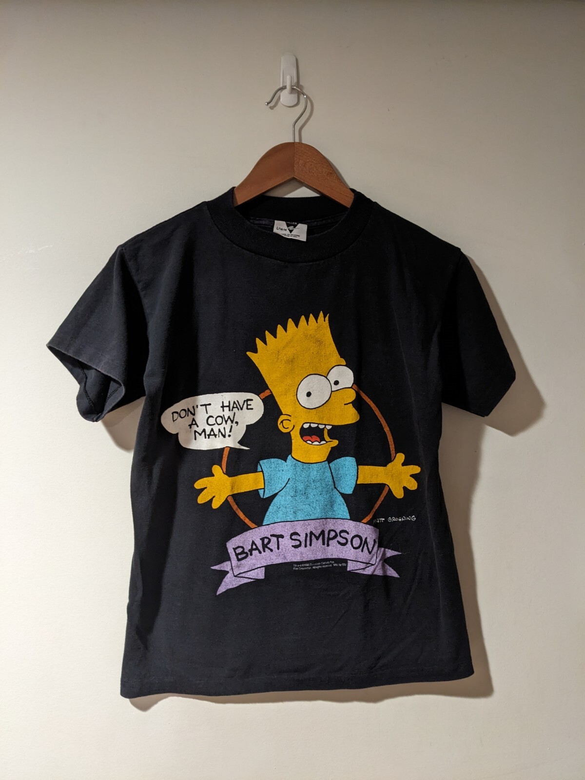 Vintage 1990 The Simpsons Bart Homer Youth Large Blac… - Gem