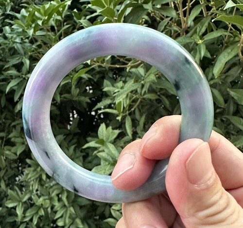 Round rod Natural Grade AAA Icy Green Lavender Jade jadeite bracelet ...