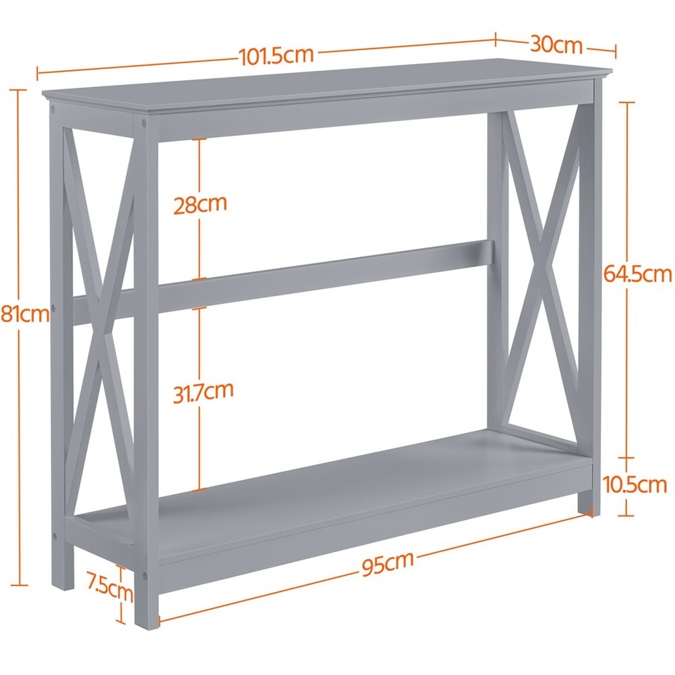 Slim Console Table X-Shape Side Table Storage Shelve Multi-tier ...